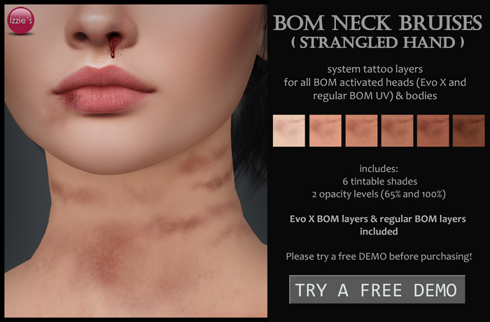 Second Life Marketplace - Izzie's - BOM Neck Bruises (Strangled Hand)
